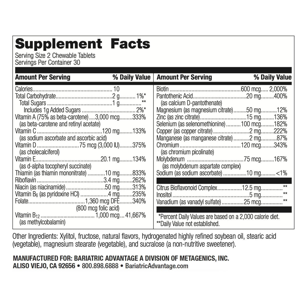 Bariatric Advantage Essential Multivitamin Without Iron – 200% DV, Ora ...