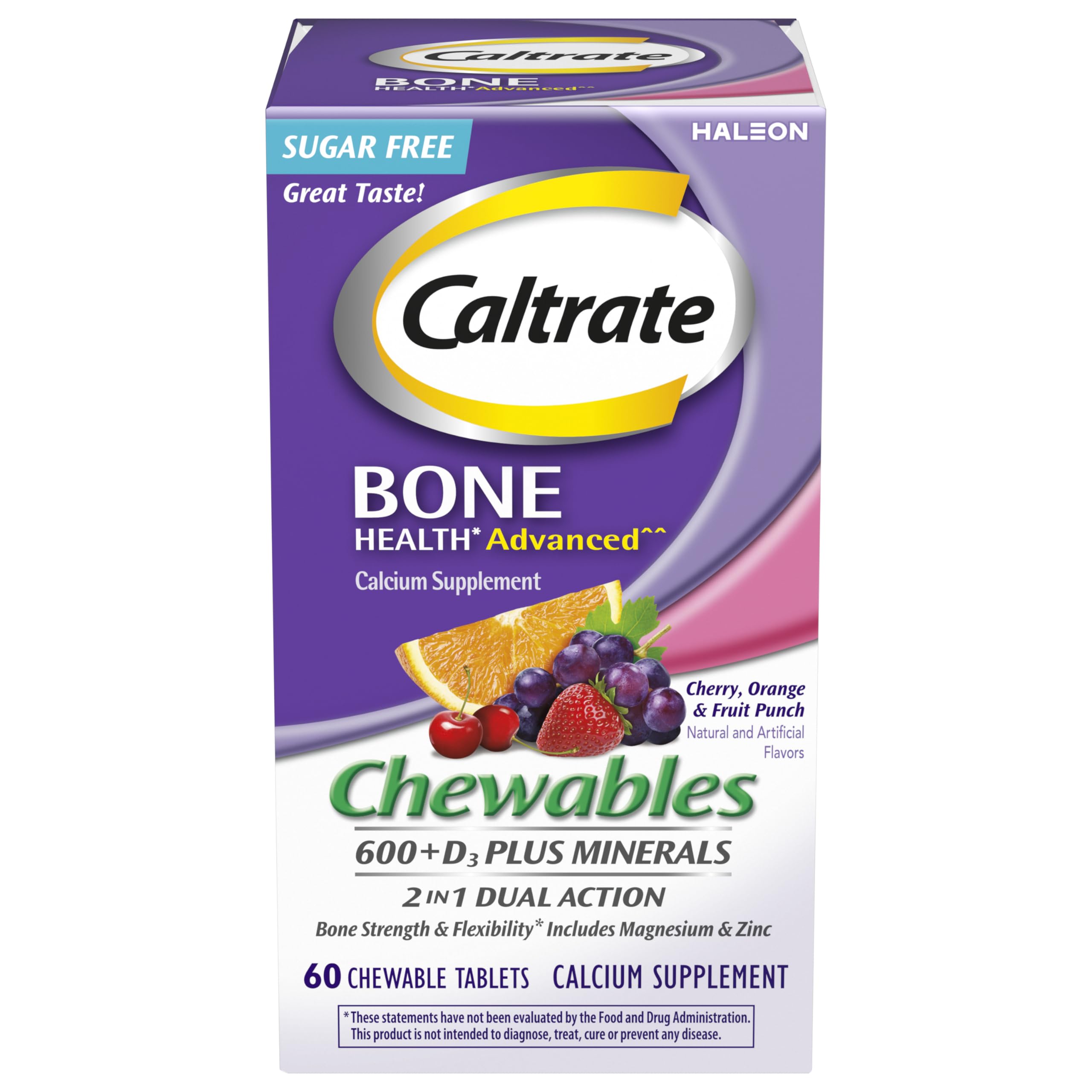 Caltrate Chewables 600+D3 Plus Minerals – Sugar Free, 60 Count ...