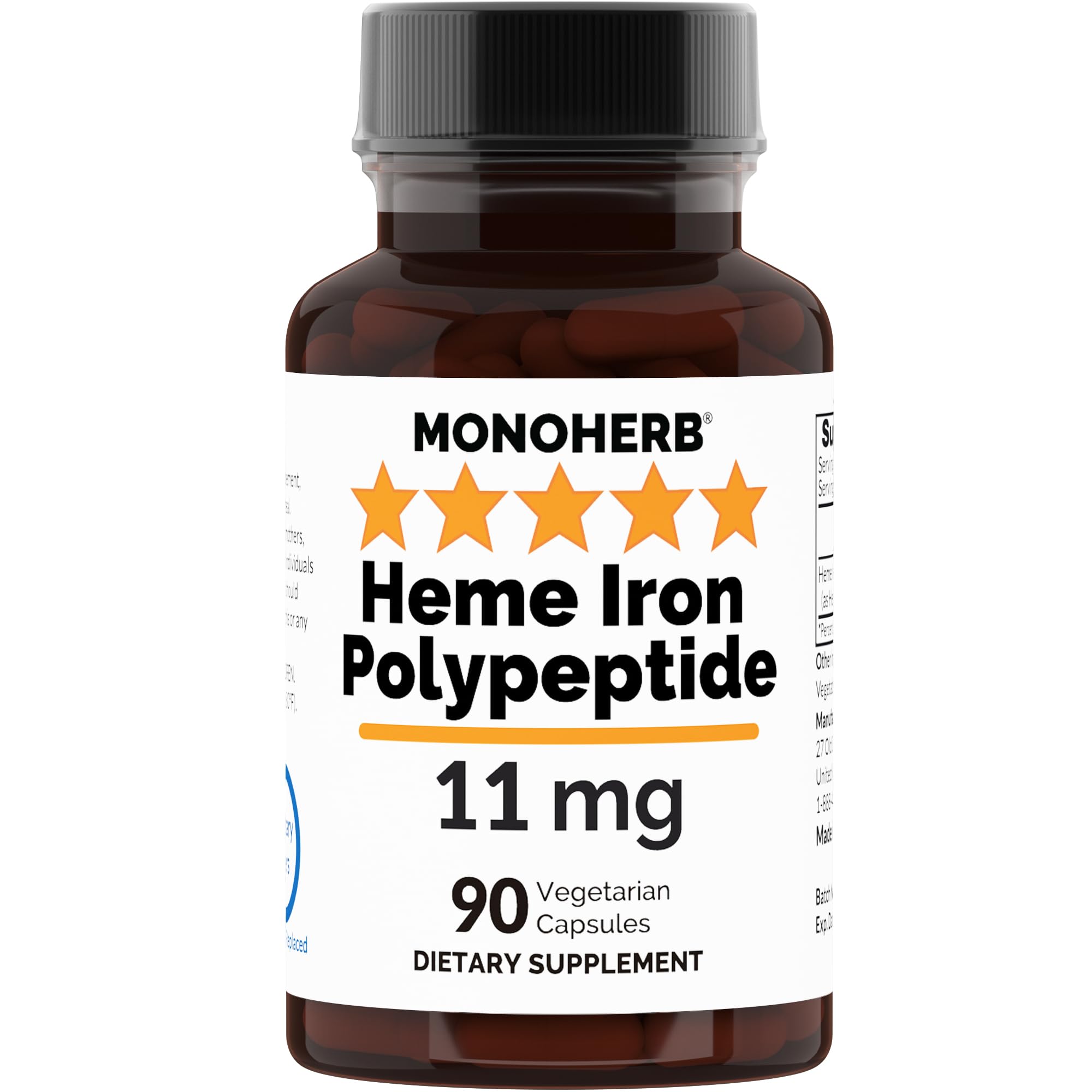 Heme Iron Polypeptide 11 mg - 90 Vegetarian Capsules | Iron Supplement ...