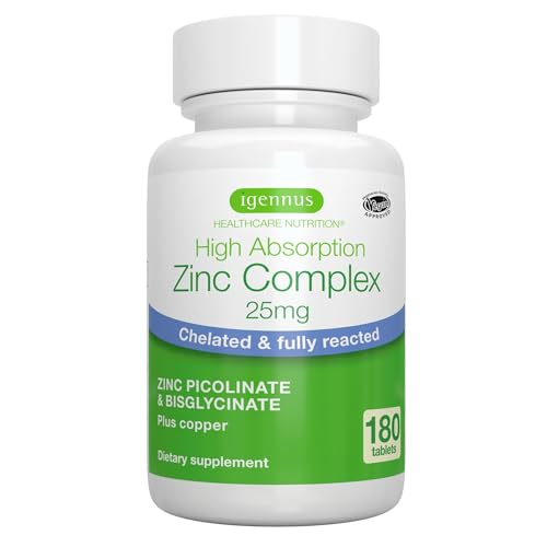 Igennus Clean Chelated Zinc 25mg with Copper, Picolinate & Bisglycinat ...