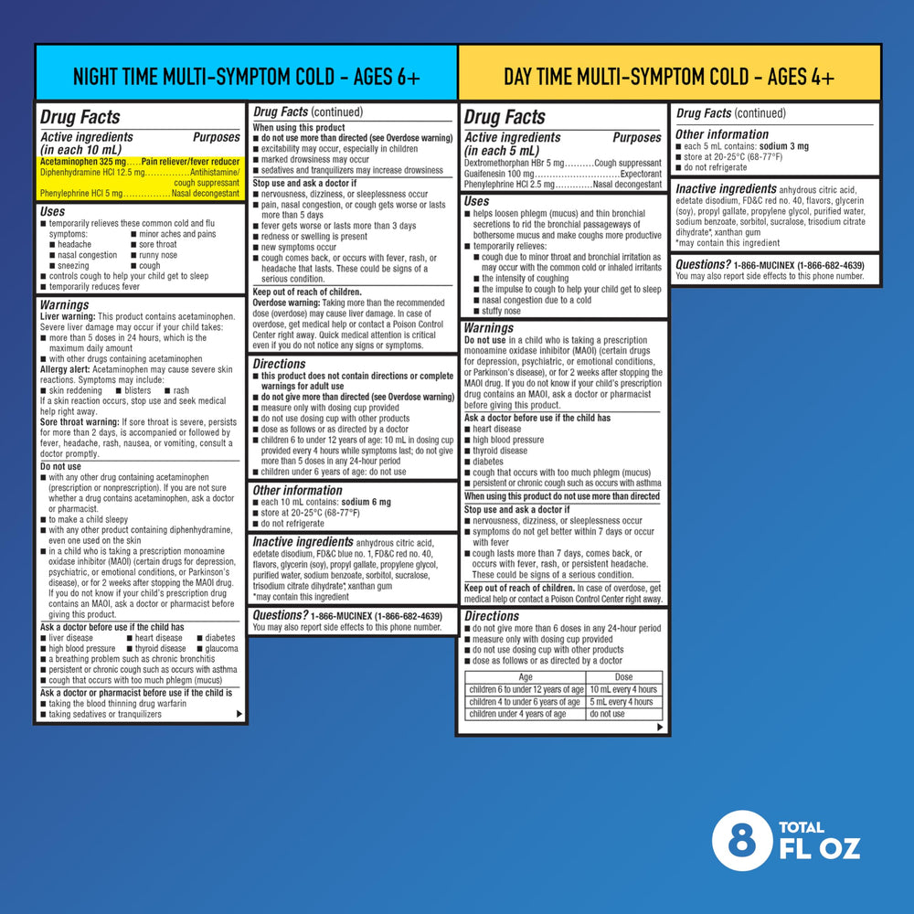 Mucinex Children's Day Time & Night Time Multi-Symptom Cold Liquid – V ...