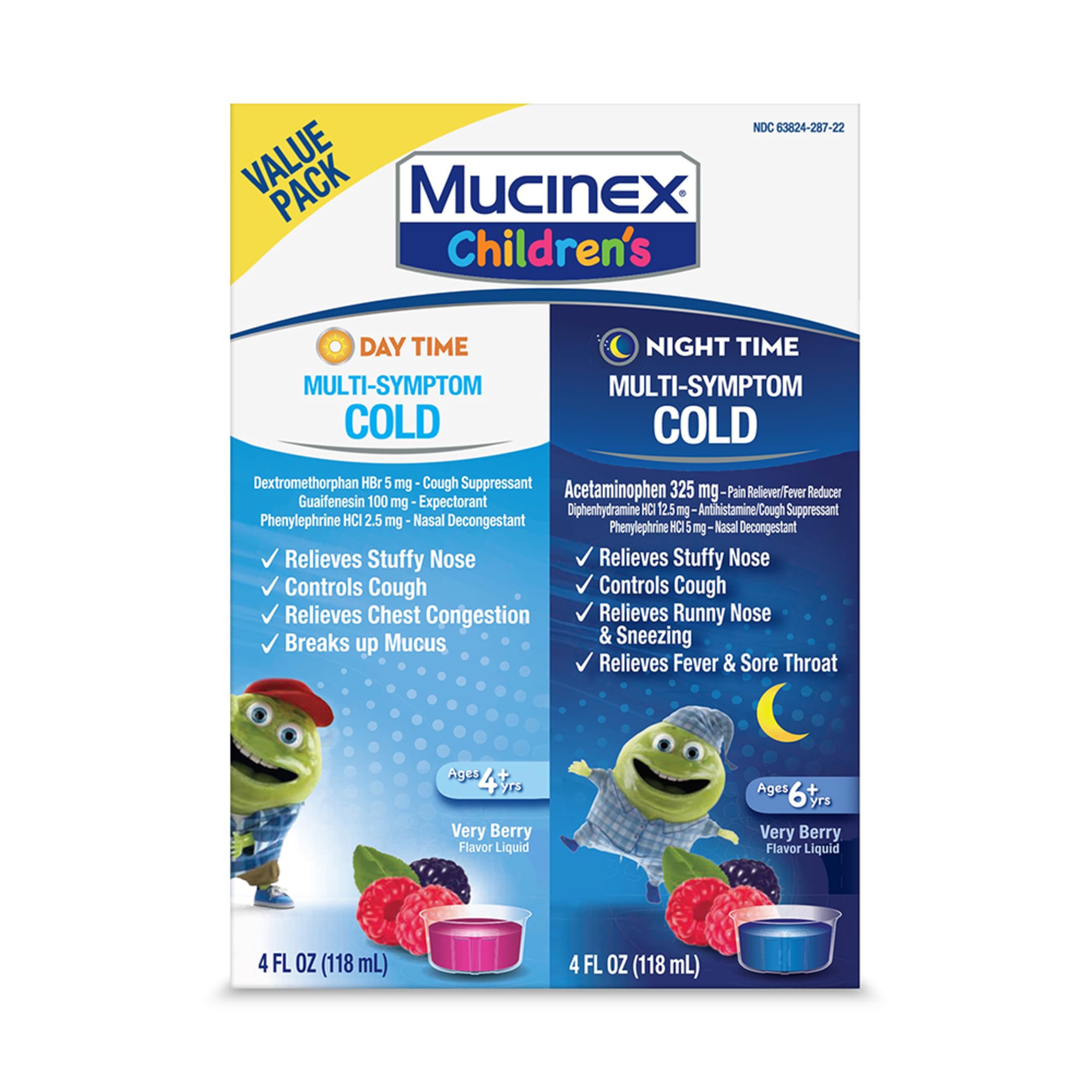 Mucinex Children's Day Time & Night Time Multi-Symptom Cold Liquid – V ...