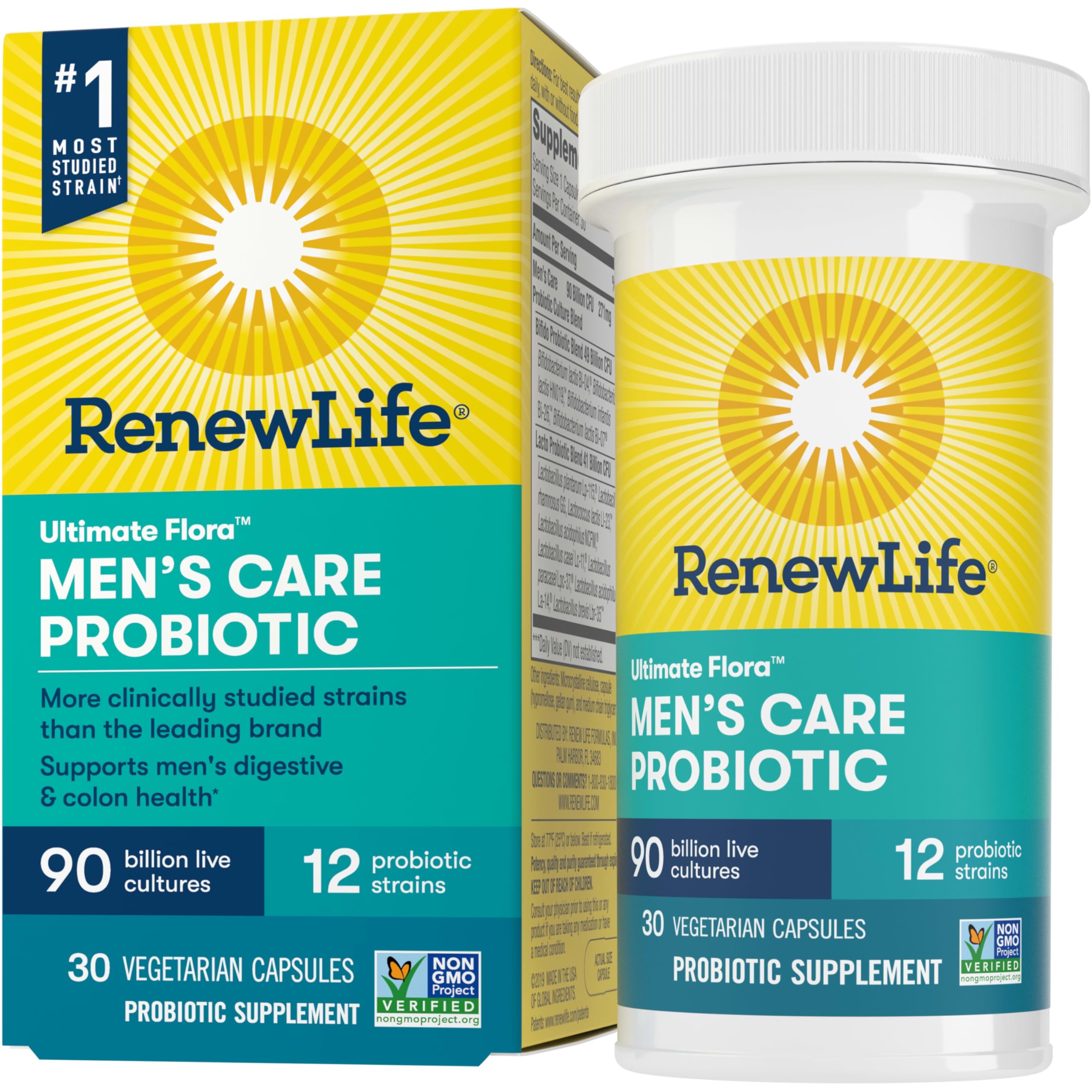 Renew Life Men's Care Probiotic Capsules – 90 Billion CFU, 12 Strains ...