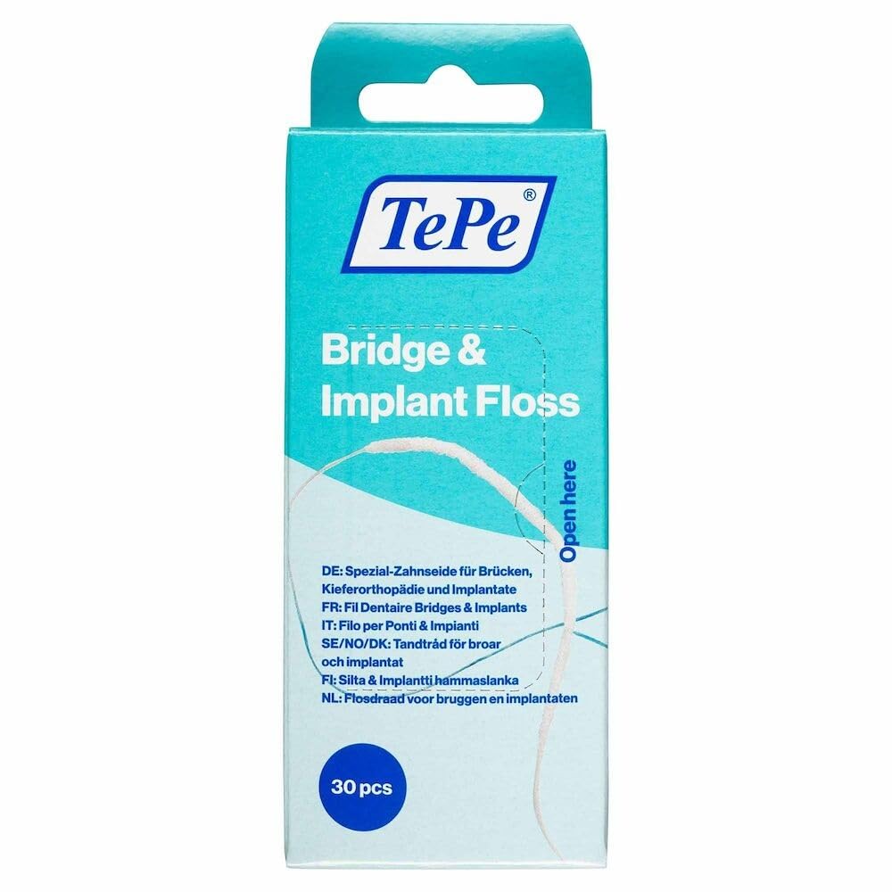TePe Bridge & Implant Floss for Implants, Bridges & Braces – 30 Pieces ...