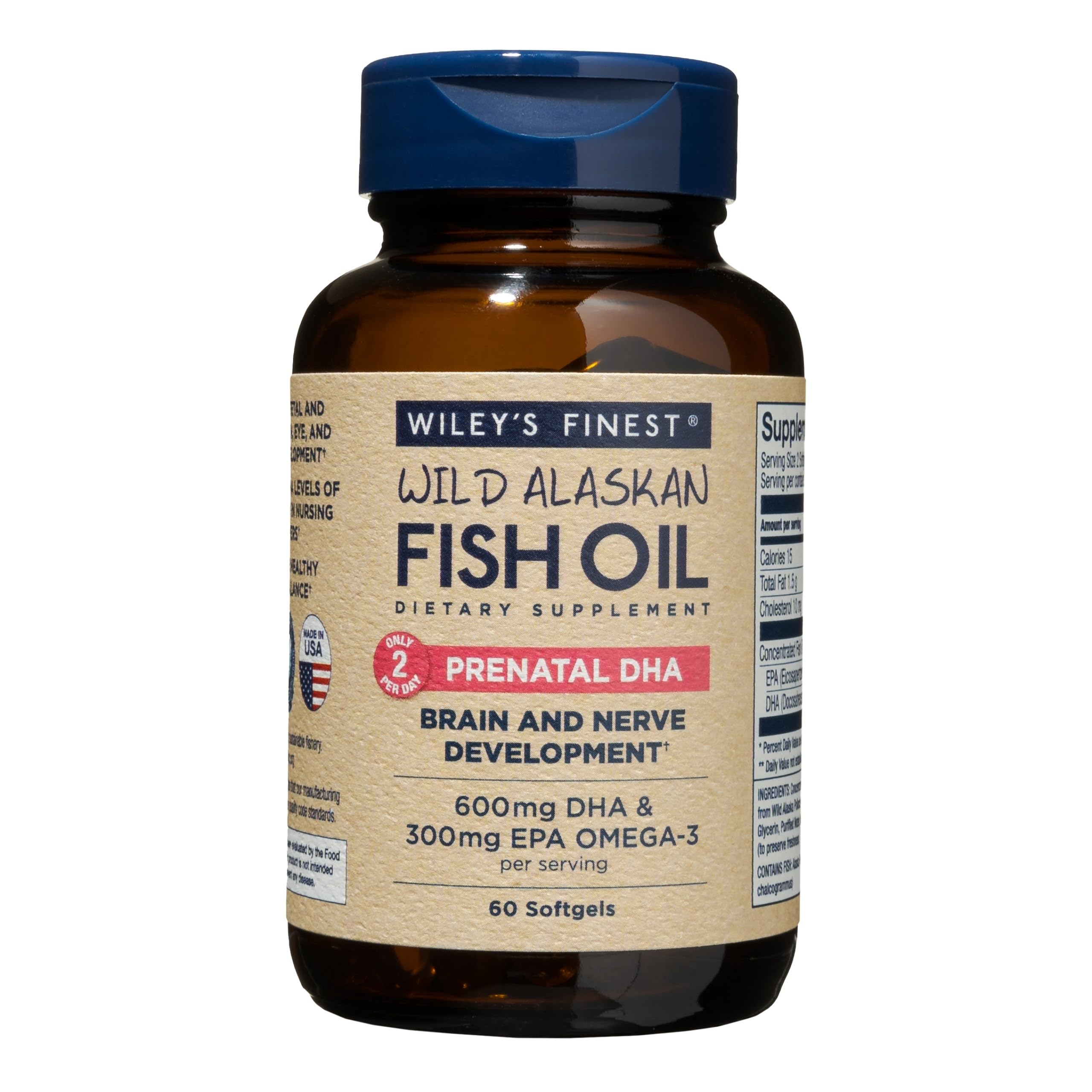 Wiley's Finest Wild Alaskan Fish Oil Prenatal DHA – 900mg EPA & DHA, 6 ...